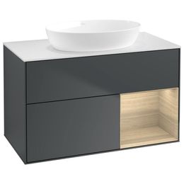 Villeroy & Boch Villeroy und Boch Finion Waschtischunterschrank GA21PCHG 100cm, Abdeckplatte white matt, Emotion, Regale Oak Veneer, Midnight Blue Matt Lacquer