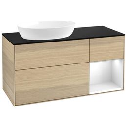 Villeroy & Boch Villeroy und Boch Finion Waschtischunterschrank GA52GFPC 120cm, Abdeckplatte black matt, Emotion, Regale Glossy white lacquer, Oak Veneer