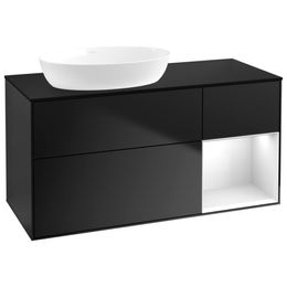 Villeroy & Boch Villeroy und Boch Finion Waschtischunterschrank GA52GFPD 120cm, Abdeckplatte black matt, Emotion, Regale Glossy white lacquer, Black matt lacquer