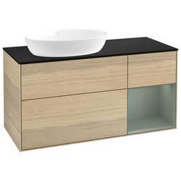Villeroy & Boch Villeroy und Boch Finion Waschtischunterschrank GA52GMPC 120cm, Abdeckplatte black matt, Emotion, Regale Olive matt lacquer, Oak Veneer