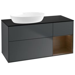 Villeroy & Boch Villeroy und Boch Finion Waschtischunterschrank GA52GNHG 120cm, Abdeckplatte black matt, Emotion, Regale Walnut Veneer, Midnight Blue Matt Lacquer