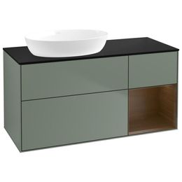 Villeroy & Boch Villeroy und Boch Finion Waschtischunterschrank GA52GNGM 120cm, Abdeckplatte black matt, Emotion, Regale Walnut Veneer, Olive Matt Lacquer