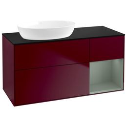Villeroy & Boch Villeroy und Boch Finion Waschtischunterschrank GA52GMHB 120cm, Abdeckplatte black matt, Emotion, Regale Olive matt lacquer, Peony Matt