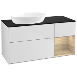 Villeroy & Boch Villeroy und Boch Finion Waschtischunterschrank GA52PCMT 120cm, Abdeckplatte black matt, Emotion, Regale Oak Veneer, White matt lacquer