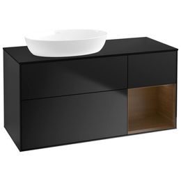 Villeroy & Boch Villeroy und Boch Finion Waschtischunterschrank GA52GNPD 120cm, Abdeckplatte black matt, Emotion, Regale Walnut Veneer, Black matt lacquer