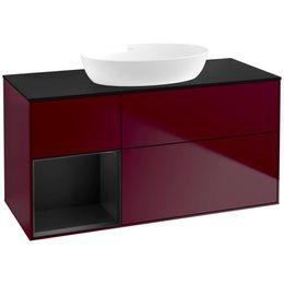 Villeroy & Boch Villeroy und Boch Finion Waschtischunterschrank FA62PDHB 120cm, Abdeckplatte black matt, Regale Black matt lacquer, Peony Matt