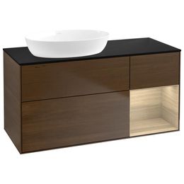Villeroy & Boch Villeroy und Boch Finion Waschtischunterschrank GA52PCGN 120cm, Abdeckplatte black matt, Emotion, Regale Oak Veneer, Walnut veneer
