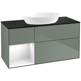 Villeroy & Boch Villeroy und Boch Finion Waschtischunterschrank FA62GFGM 120cm, Abdeckplatte black matt, Regale Glossy white lacquer, Olive Matt Lacquer