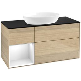 Villeroy & Boch Villeroy und Boch Finion Waschtischunterschrank FA62GFPC 120cm, Abdeckplatte black matt, Regale Glossy white lacquer, Oak Veneer