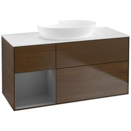 Villeroy & Boch Villeroy und Boch Finion Waschtischunterschrank FA61GKGN 120cm, Abdeckplatte white matt, Regale Anthracite matt lacquer, Walnut veneer