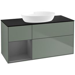 Villeroy & Boch Villeroy und Boch Finion Waschtischunterschrank FA62GKGM 120cm, Abdeckplatte black matt, Regale Anthracite matt lacquer, Olive Matt Lacquer
