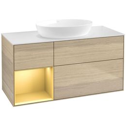 Villeroy & Boch Villeroy und Boch Finion Waschtischunterschrank FA61HFPC 120cm, Abdeckplatte white matt, Regale Gold matt lacquer, Oak Veneer