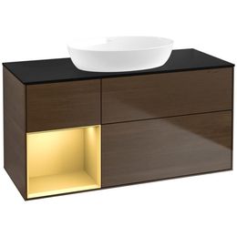 Villeroy & Boch Villeroy und Boch Finion Waschtischunterschrank FA62HFGN 120cm, Abdeckplatte black matt, Regale Gold matt lacquer, Walnut veneer