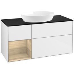 Villeroy & Boch Villeroy und Boch Finion Waschtischunterschrank FA62PCGF 120cm, Abdeckplatte black matt, Regale Oak Veneer, Glossy white lacquer