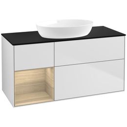 Villeroy & Boch Villeroy und Boch Finion Waschtischunterschrank FA62PCMT 120cm, Abdeckplatte black matt, Regale Oak Veneer, White matt lacquer
