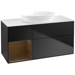 Villeroy & Boch Villeroy und Boch Finion Waschtischunterschrank FA61GNPD 120cm, Abdeckplatte white matt, Regale Walnut Veneer, Black matt lacquer