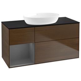 Villeroy & Boch Villeroy und Boch Finion Waschtischunterschrank GA62GKGN 120cm, Abdeckplatte black matt, Emotion, Regale Anthracite matt lacquer, Walnut veneer