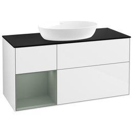 Villeroy & Boch Villeroy und Boch Finion Waschtischunterschrank GA62GMGF 120cm, Abdeckplatte black matt, Emotion, Regale Olive matt lacquer, Glossy white lacquer