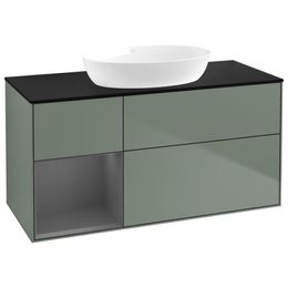 Villeroy & Boch Villeroy und Boch Finion Waschtischunterschrank GA62GKGM 120cm, Abdeckplatte black matt, Emotion, Regale Anthracite matt lacquer, Olive Matt Lacquer