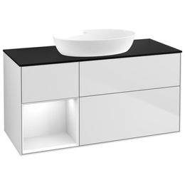 Villeroy & Boch Villeroy und Boch Finion Waschtischunterschrank GA62GFMT 120cm, Abdeckplatte black matt, Emotion, Regale Glossy white lacquer, White matt lacquer