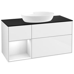 Villeroy & Boch Villeroy und Boch Finion Waschtischunterschrank GA62GFGF 120cm, Abdeckplatte black matt, Emotion, Regale Glossy white lacquer, Glossy white lacquer