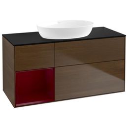 Villeroy & Boch Villeroy und Boch Finion Waschtischunterschrank GA62HBGN 120cm, Abdeckplatte black matt, Emotion, Regale Peony matt lacquer, Walnut veneer