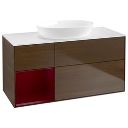 Villeroy & Boch Villeroy und Boch Finion Waschtischunterschrank GA61HBGN 120cm, Abdeckplatte white matt, Emotion, Regale Peony matt lacquer, Walnut veneer