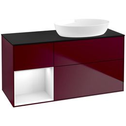 Villeroy & Boch Villeroy und Boch Finion Waschtischunterschrank FA42GFHB 120cm, Abdeckplatte black matt, Regale Glossy white lacquer, Peony Matt