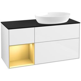 Villeroy & Boch Villeroy und Boch Finion Waschtischunterschrank FA42HFGF 120cm, Abdeckplatte black matt, Regale Gold matt lacquer, Glossy white lacquer