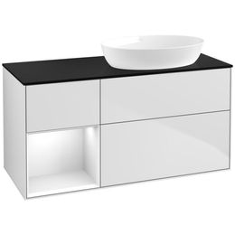 Villeroy & Boch Villeroy und Boch Finion Waschtischunterschrank FA42GFMT 120cm, Abdeckplatte black matt, Regale Glossy white lacquer, White matt lacquer