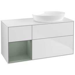 Villeroy & Boch Villeroy und Boch Finion Waschtischunterschrank FA41GMMT 120cm, Abdeckplatte white matt, Regale Olive matt lacquer, White matt lacquer
