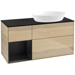 Villeroy & Boch Villeroy und Boch Finion Waschtischunterschrank FA42PDPC 120cm, Abdeckplatte black matt, Regale Black matt lacquer, Oak Veneer