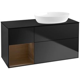 Villeroy & Boch Villeroy und Boch Finion Waschtischunterschrank FA42GNPD 120cm, Abdeckplatte black matt, Regale Walnut Veneer, Black matt lacquer