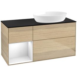 Villeroy & Boch Villeroy und Boch Finion Waschtischunterschrank FA42GFPC 120cm, Abdeckplatte black matt, Regale Glossy white lacquer, Oak Veneer
