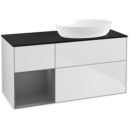 Villeroy & Boch Villeroy und Boch Finion Waschtischunterschrank FA42GKMT 120cm, Abdeckplatte black matt, Regale Anthracite matt lacquer, White matt lacquer