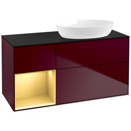 Villeroy & Boch Villeroy und Boch Finion Waschtischunterschrank FA42HFHB 120cm, Abdeckplatte black matt, Regale Gold matt lacquer, Peony Matt