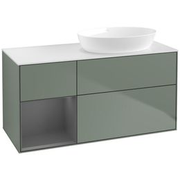 Villeroy & Boch Villeroy und Boch Finion Waschtischunterschrank FA41GKGM 120cm, Abdeckplatte white matt, Regale Anthracite matt lacquer, Olive Matt Lacquer