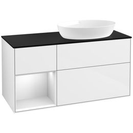 Villeroy & Boch Villeroy und Boch Finion Waschtischunterschrank FA42MTGF 120cm, Abdeckplatte black matt, Regale White matt lacquer, Glossy white lacquer