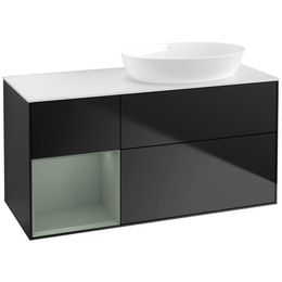 Villeroy & Boch Villeroy und Boch Finion Waschtischunterschrank FA41GMPD 120cm, Abdeckplatte white matt, Regale Olive matt lacquer, Black matt lacquer