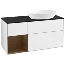 Villeroy & Boch Villeroy und Boch Finion Waschtischunterschrank GA42GNGF 120cm, Abdeckplatte black matt, Emotion, Regale Walnut Veneer, Glossy white lacquer