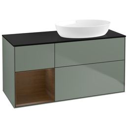 Villeroy & Boch Villeroy und Boch Finion Waschtischunterschrank GA42GNGM 120cm, Abdeckplatte black matt, Emotion, Regale Walnut Veneer, Olive Matt Lacquer