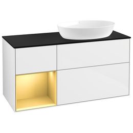 Villeroy & Boch Villeroy und Boch Finion Waschtischunterschrank GA42HFGF 120cm, Abdeckplatte black matt, Emotion, Regale Gold matt lacquer, Glossy white lacquer