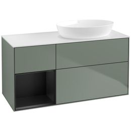Villeroy & Boch Villeroy und Boch Finion Waschtischunterschrank FA41PDGM 120cm, Abdeckplatte white matt, Regale Black matt lacquer, Olive Matt Lacquer