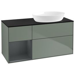 Villeroy & Boch Villeroy und Boch Finion Waschtischunterschrank GA42HGGM 120cm, Abdeckplatte black matt, Emotion, Regale Midnight matt lacquer, Olive Matt Lacquer