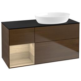 Villeroy & Boch Villeroy und Boch Finion Waschtischunterschrank GA42PCGN 120cm, Abdeckplatte black matt, Emotion, Regale Oak Veneer, Walnut veneer