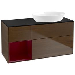 Villeroy & Boch Villeroy und Boch Finion Waschtischunterschrank GA42HBGN 120cm, Abdeckplatte black matt, Emotion, Regale Peony matt lacquer, Walnut veneer