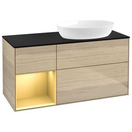 Villeroy & Boch Villeroy und Boch Finion Waschtischunterschrank GA42HFPC 120cm, Abdeckplatte black matt, Emotion, Regale Gold matt lacquer, Oak Veneer