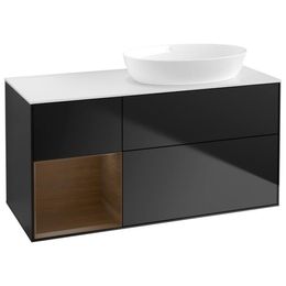 Villeroy & Boch Villeroy und Boch Finion Waschtischunterschrank GA41GNPD 120cm, Abdeckplatte white matt, Emotion, Regale Walnut Veneer, Black matt lacquer