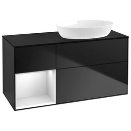 Villeroy & Boch Villeroy und Boch Finion Waschtischunterschrank GA42MTPD 120cm, Abdeckplatte black matt, Emotion, Regale White matt lacquer, Black matt lacquer