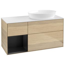 Villeroy & Boch Villeroy und Boch Finion Waschtischunterschrank GA41PDPC 120cm, Abdeckplatte white matt, Emotion, Regale Black matt lacquer, Oak Veneer